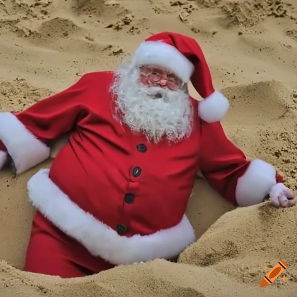 Humorous image of santa claus sinking in quicksand on Craiyon