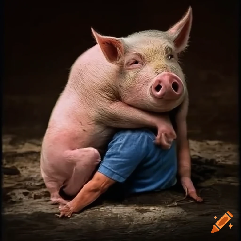 Funny image of a pig and a cop hugging on Craiyon