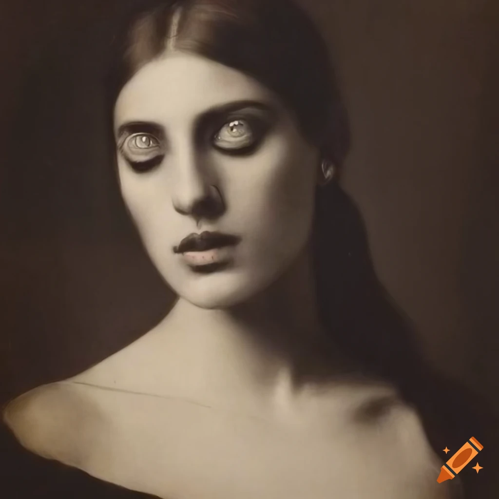 Mezzotint portrait of a modern woman with closed eyes on Craiyon