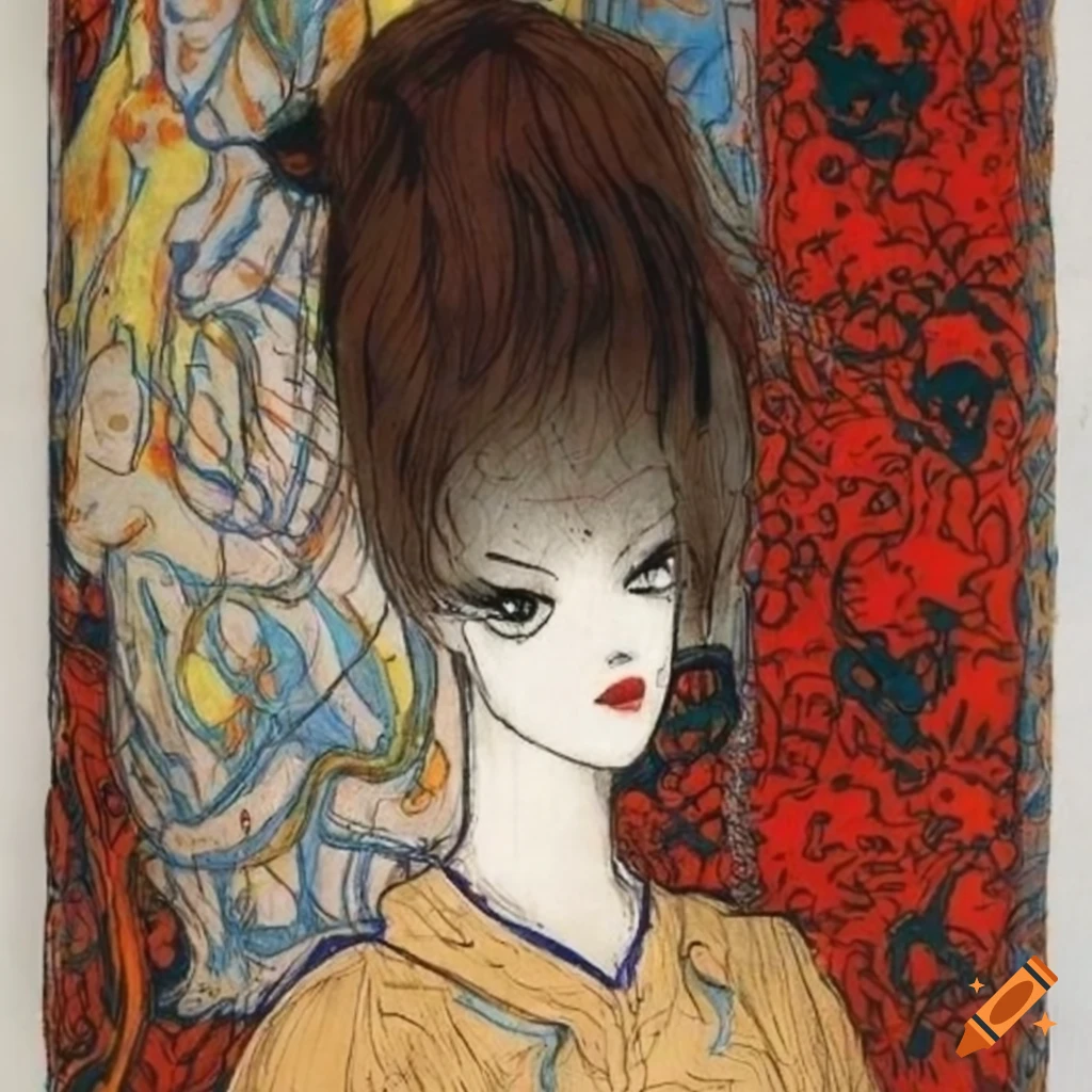 Hand-drawn anime portrait with abstract elements on Craiyon