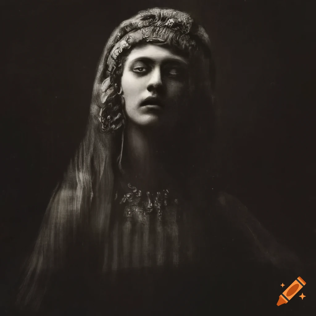 Mezzotint portrait with closed eyes and expressive facial expression on Craiyon