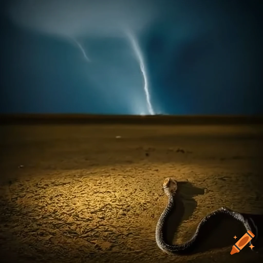 Snake-like tornado swirling in the sky on Craiyon