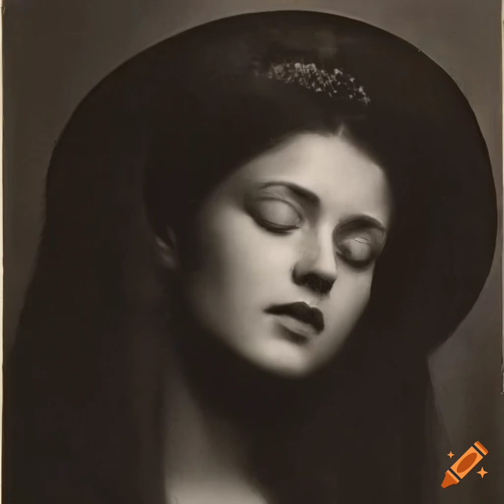 Mezzotint of a beautiful woman with closed eyes on Craiyon