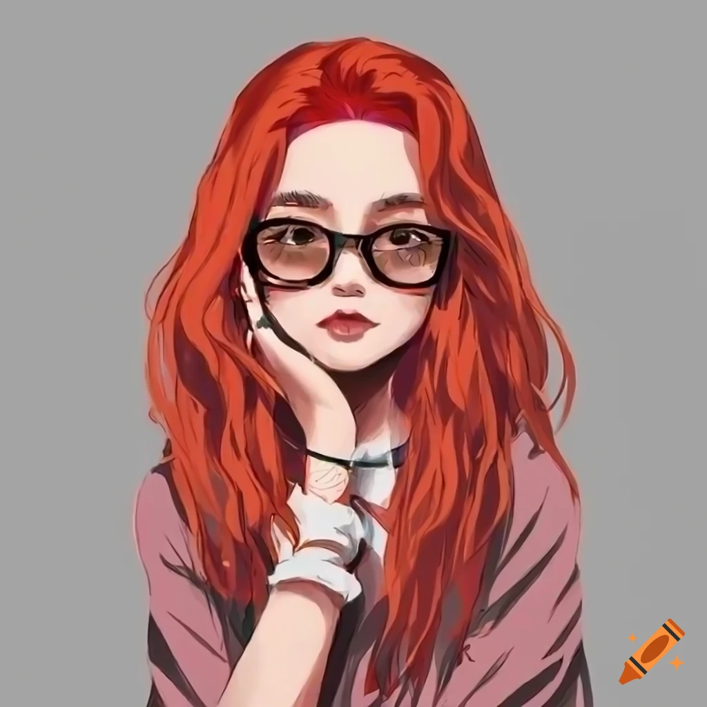 Anime drawing of a girl with red and curly hair in streetwear outfit on ...