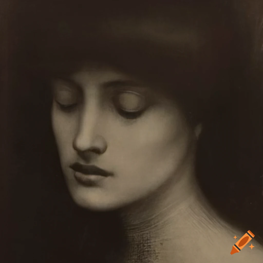Mezzotint portrait of a modern woman with closed eyes on Craiyon