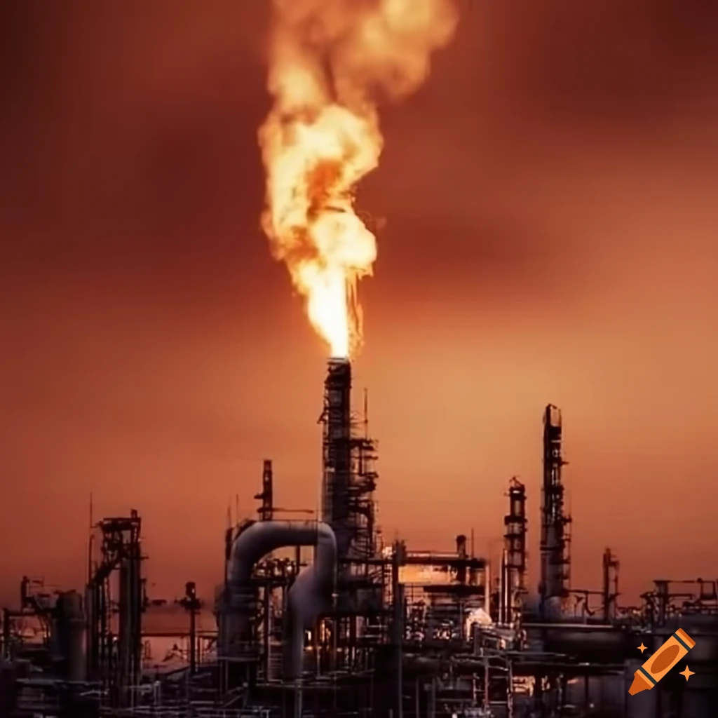 Flare stack in an oil refinery on Craiyon