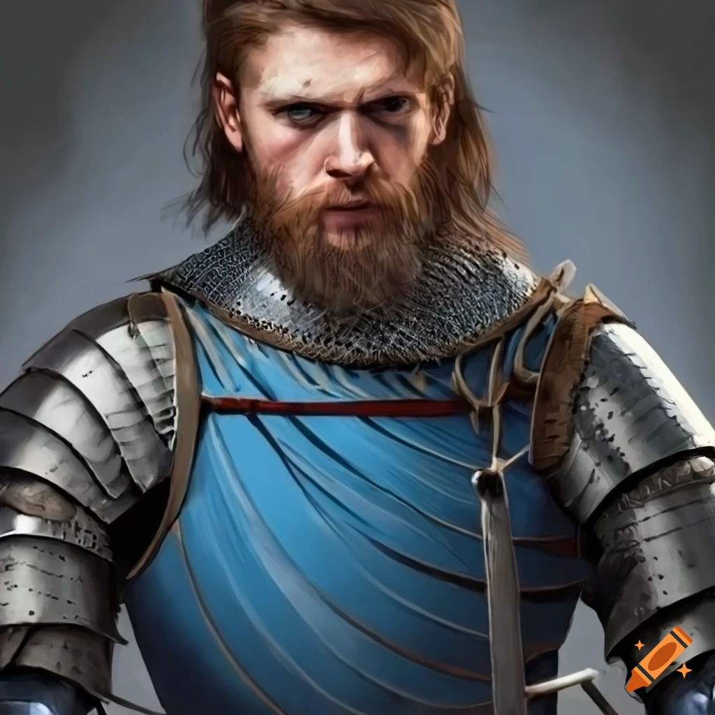 Image of a medieval male fighter in blue armor on Craiyon