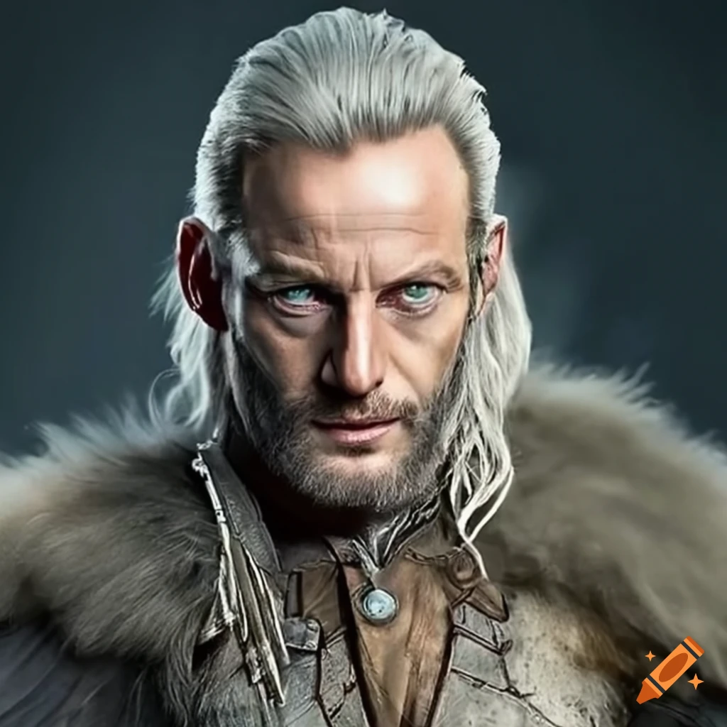 Image of Jason Isaacs as a fierce platinum blonde viking on Craiyon