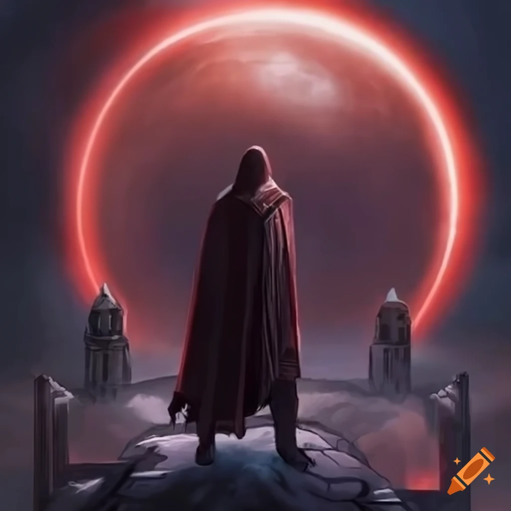 Sith Lord bonding with a wolf on a distant planet on Craiyon