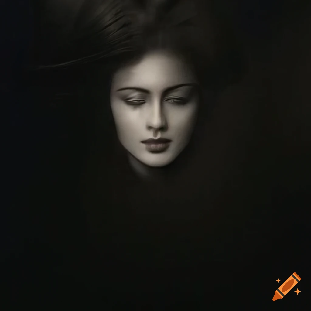 Mezzotint of a beautiful woman with closed eyes on Craiyon
