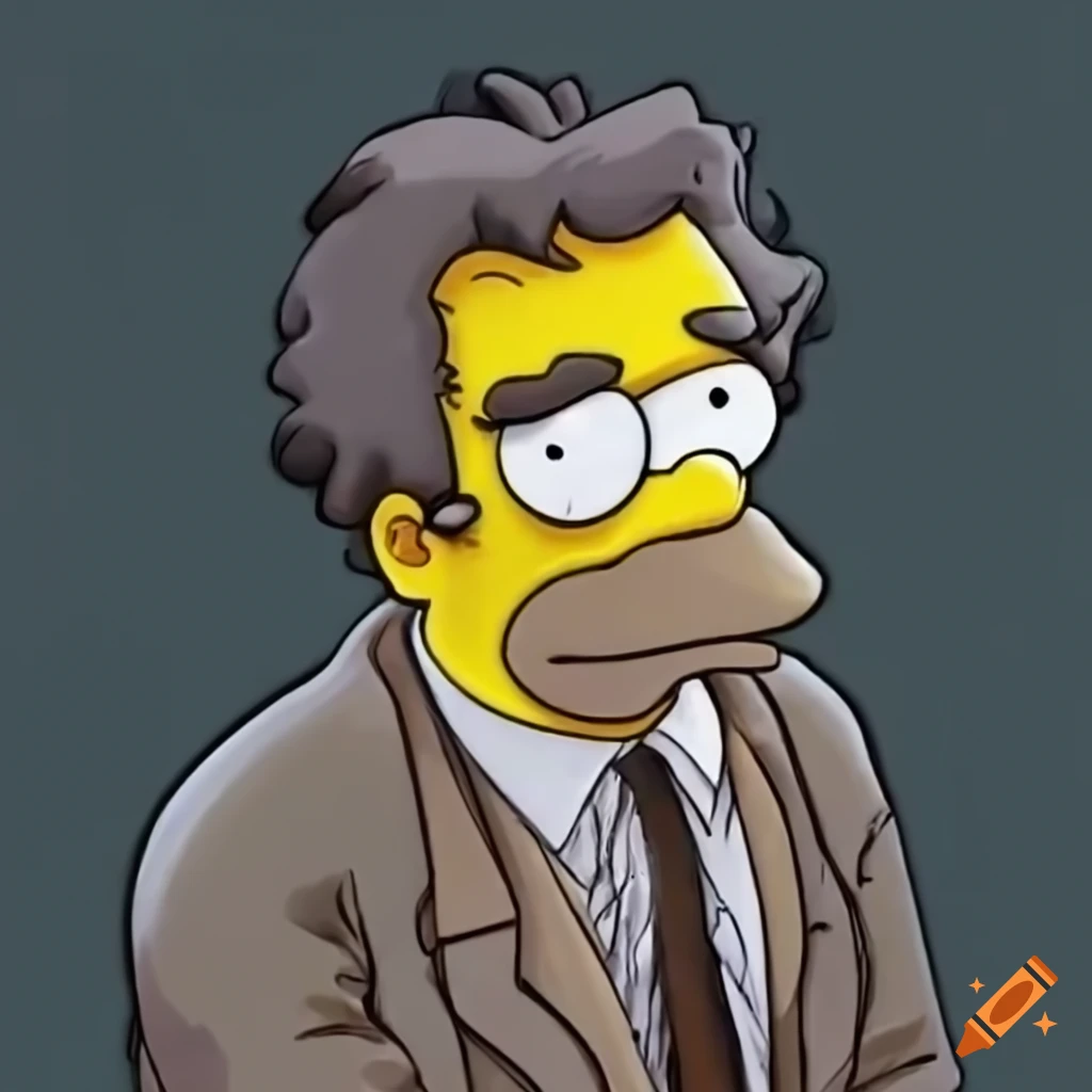 Detective Columbo interrogating Homer Simpson on Craiyon