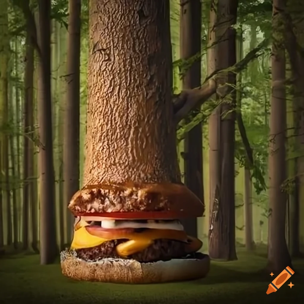 Fantasy image of a cheeseburger tree on Craiyon
