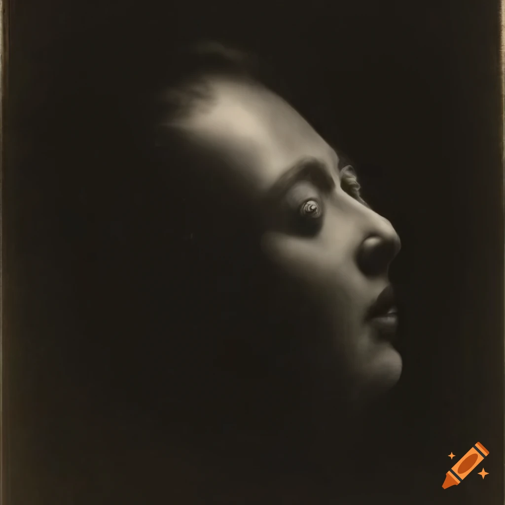 Mezzotint of a beautiful female face with closed eyes on Craiyon