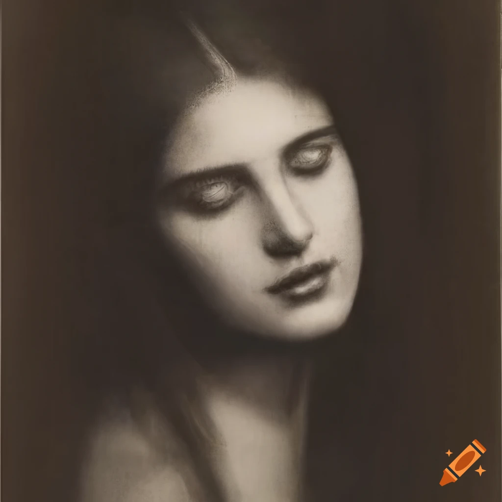 Mezzotint of a beautiful woman with closed eyes on Craiyon