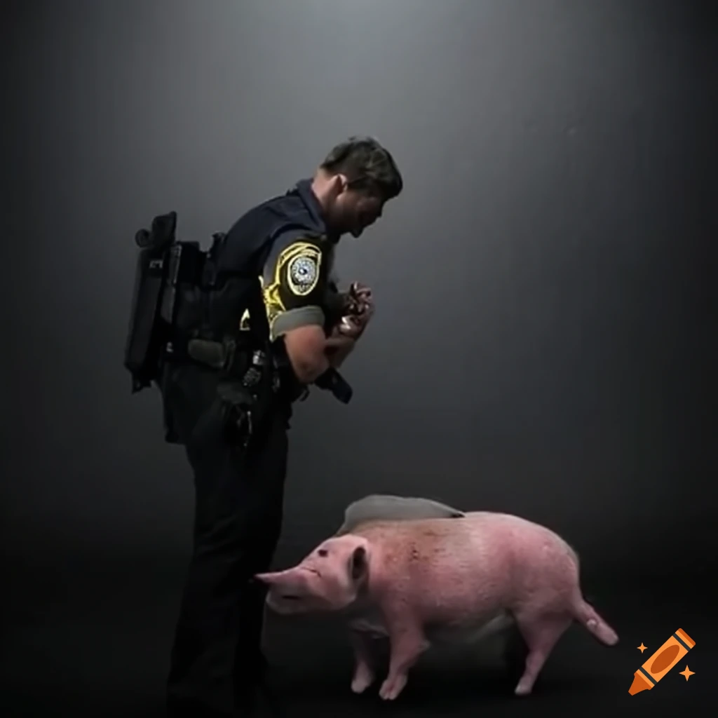 Funny image of a pig and a cop hugging