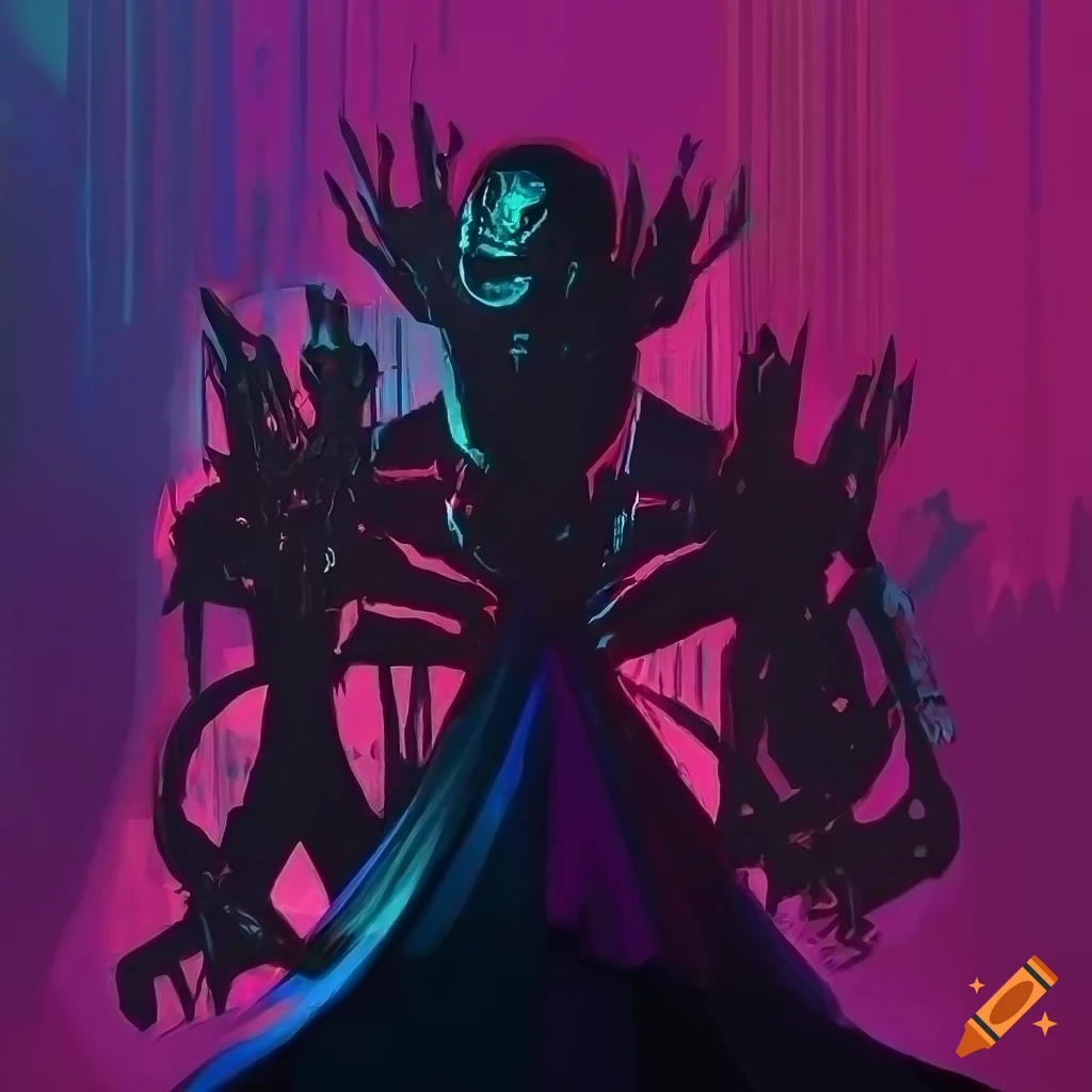 Digital painting of a creepy shadow figure over a tent at night on Craiyon