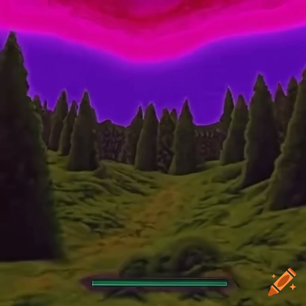 Strange dream-like landscape with playstation 1 vibes on Craiyon