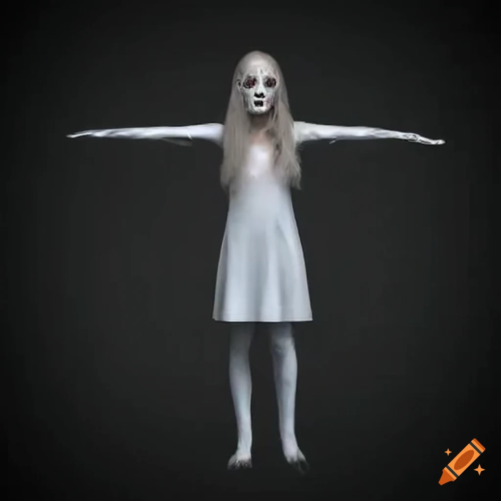 Realistic depiction of a ghost girl with arms raised on Craiyon