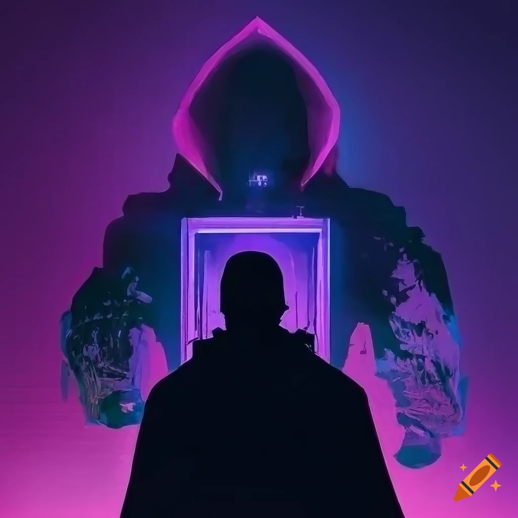 Digital painting of a creepy shadow figure hovering over a tent on Craiyon