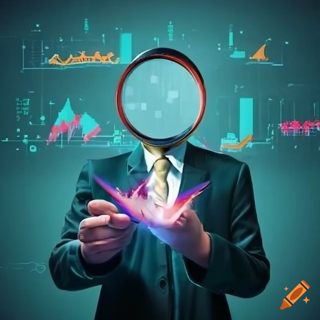 Person analyzing data on a screen with a magnifying glass on Craiyon