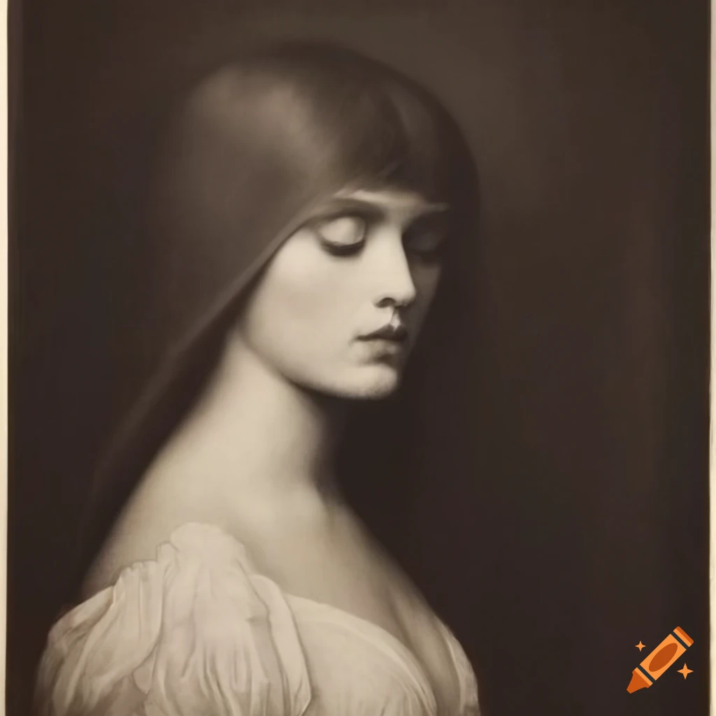 Mezzotint portrait of a modern woman with closed eyes