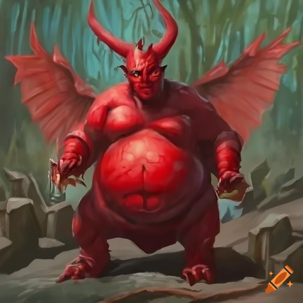 Fantasy artwork of a winged red demon in a landscape on Craiyon