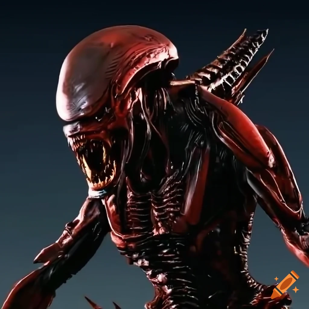 Dynamic lighting of a black and red sci-fi creature on Craiyon