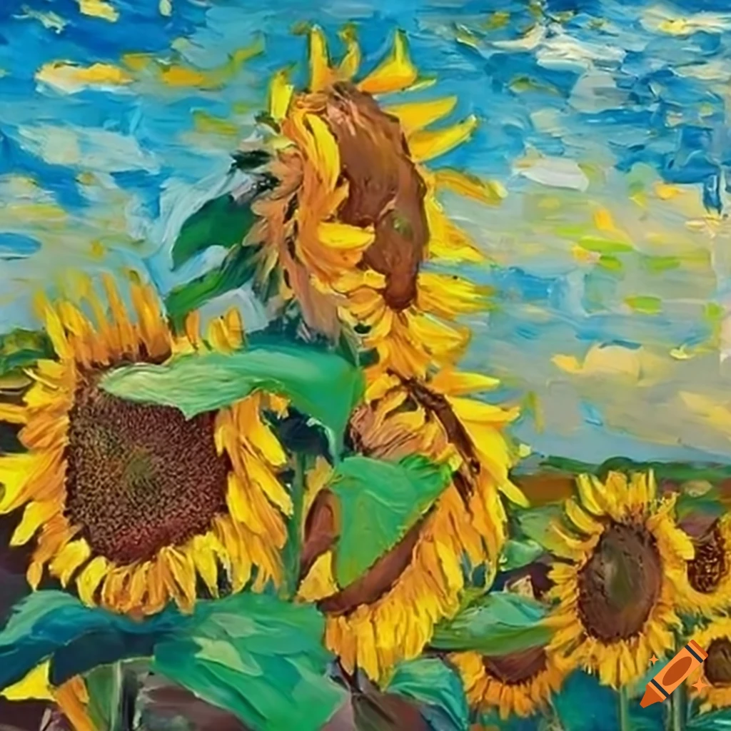 Impressionist painting of sunflowers in a field on Craiyon