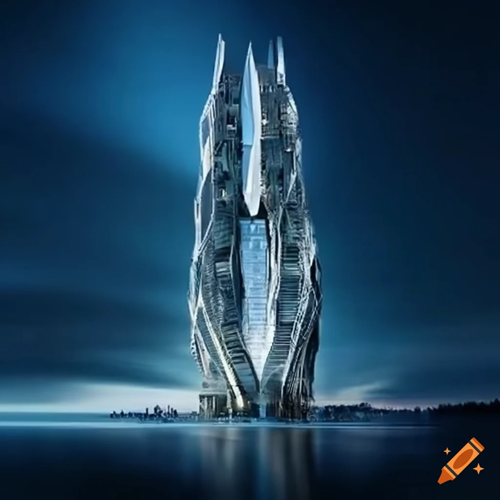 Futuristic skyscraper with exoskeleton design on Craiyon
