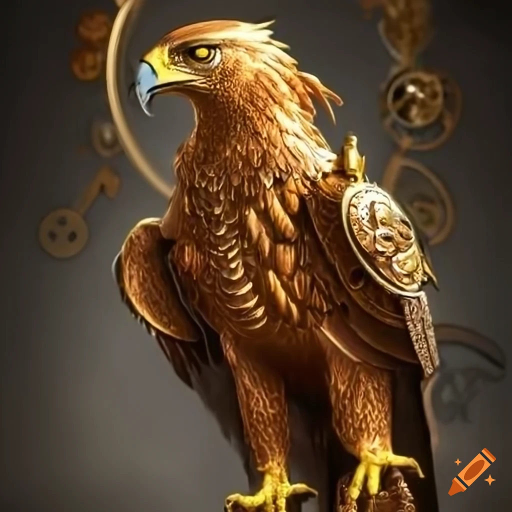 Golden steampunk eagle sculpture on Craiyon