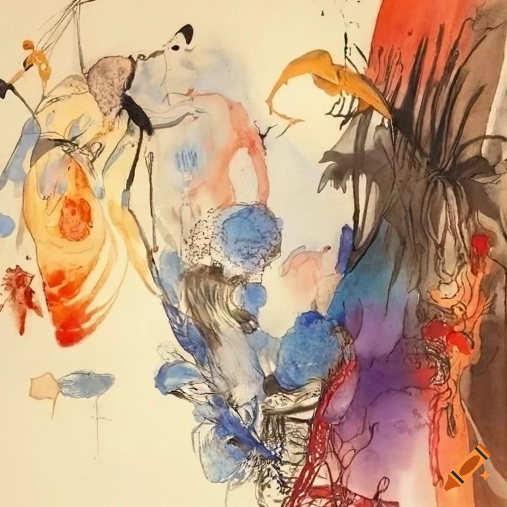 Abstract watercolor and ink painting by Yoshitaka Amano on Craiyon