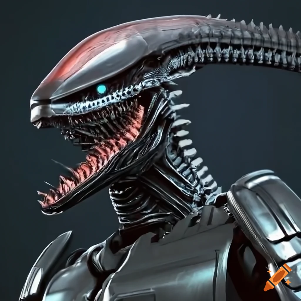 Dynamic lighting of a black and red Xenomorph dragon on Craiyon