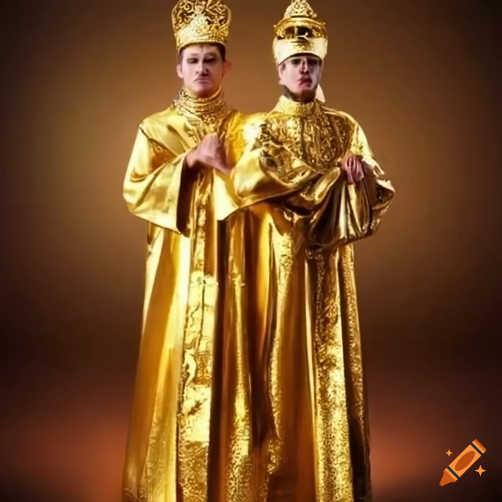 Image of two divine priests in golden robes on Craiyon