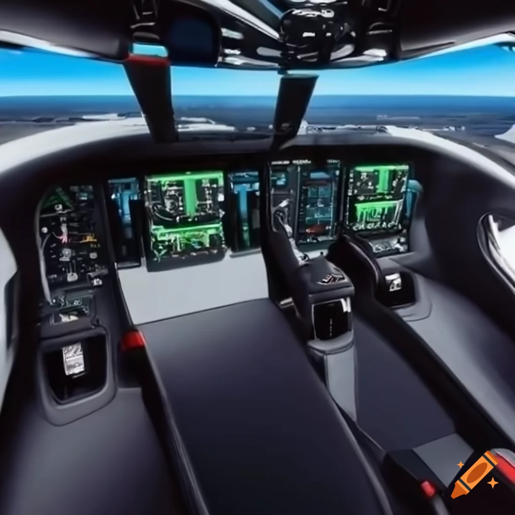 Closeup of a realistic steering in a flying-car cockpit on Craiyon