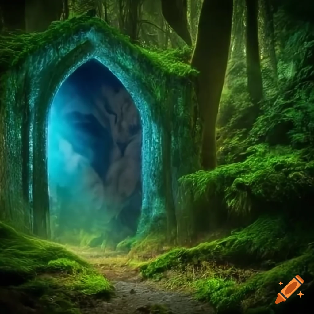 Image of an enchanted forest with a fae portal on Craiyon