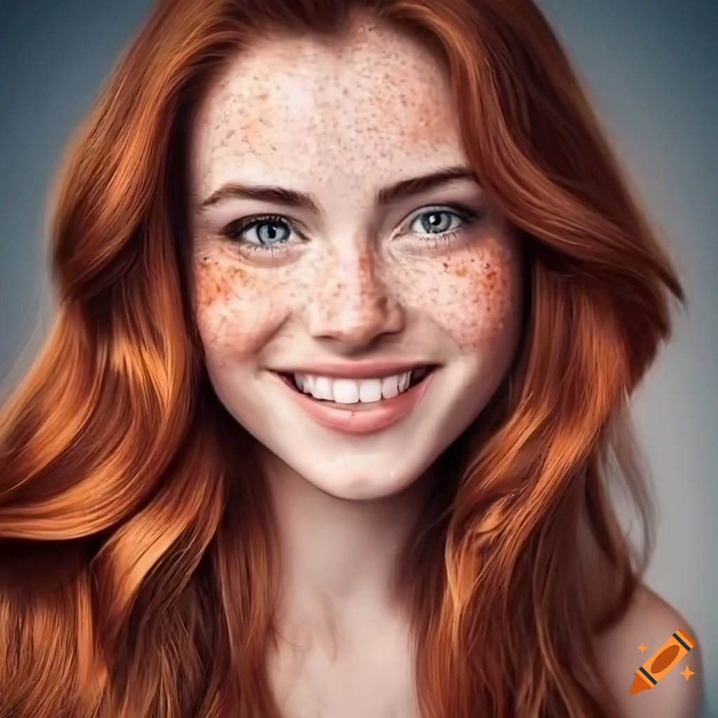 Portrait of a beautiful woman with freckles and chestnut hair on Craiyon