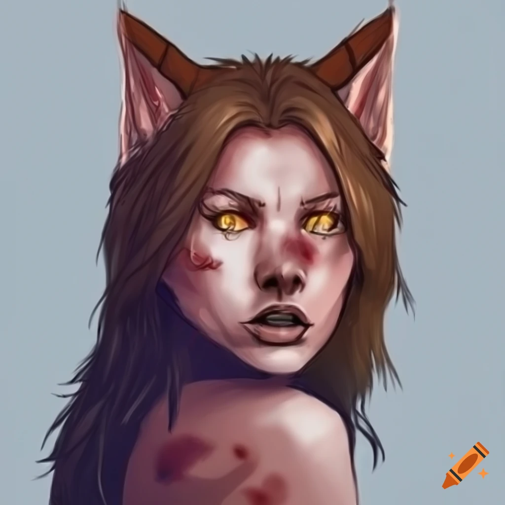 Digital art sketch of a fierce female werewolf on Craiyon