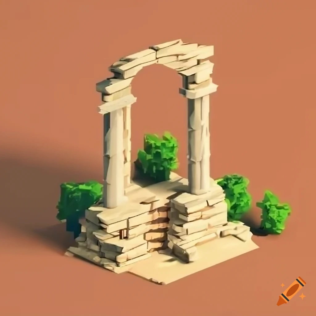 Isometric greek ruins with vines on Craiyon
