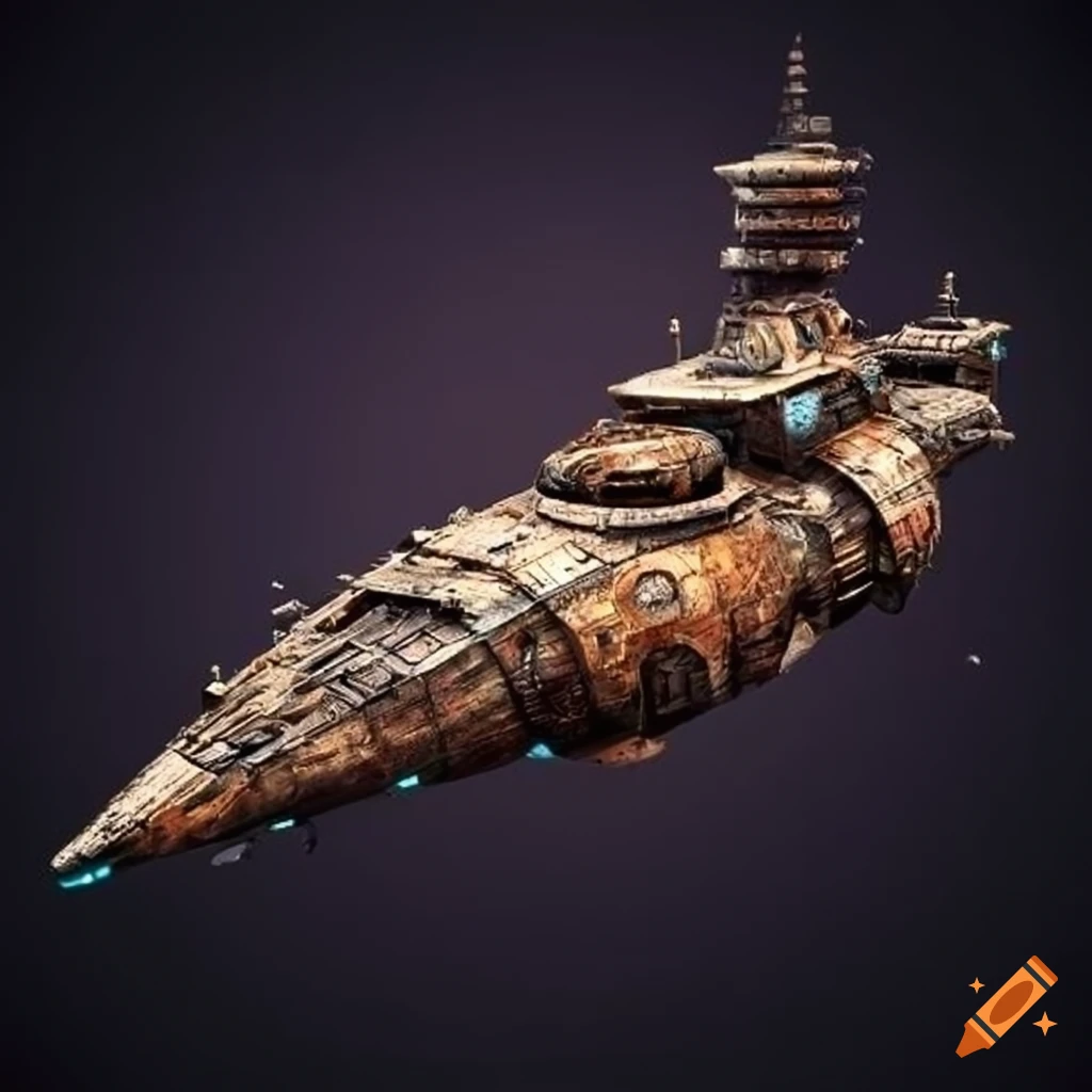 Weathered steampunk spaceship on Craiyon