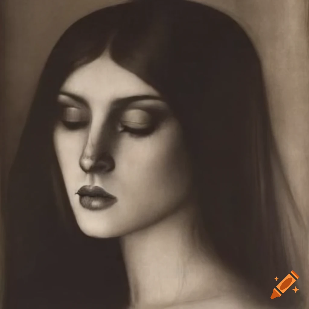 Mezzotint portrait of a modern woman with closed eyes