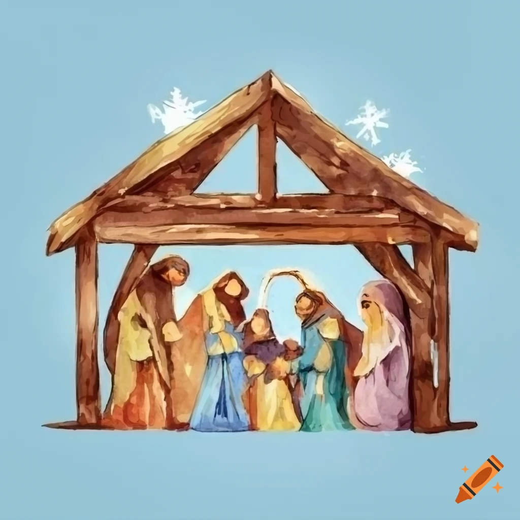 Watercolor illustration of Christmas nativity scene on Craiyon