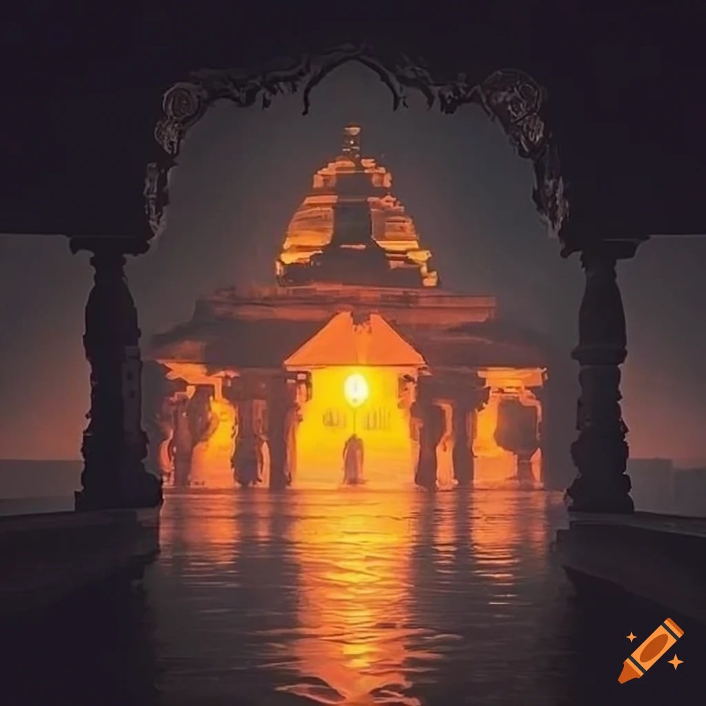 Hyperrealistic depiction of a moonlit Indian temple on Craiyon