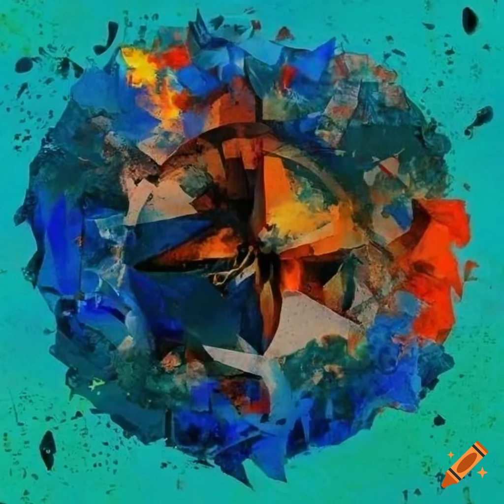 Non-figurative abstract artwork in max ernst collage style