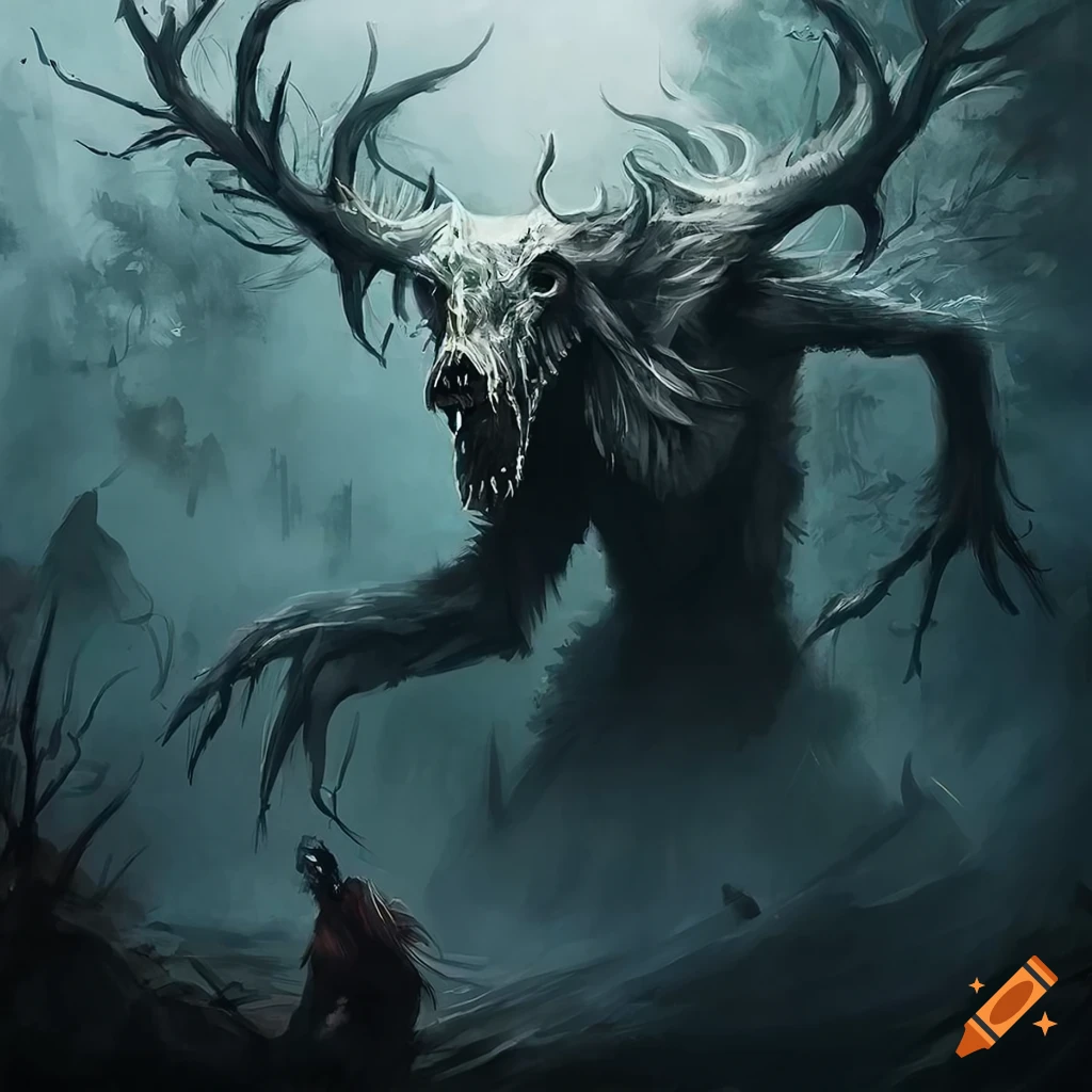 Creepy wendigo illustration by Greg Rutkowski on Craiyon