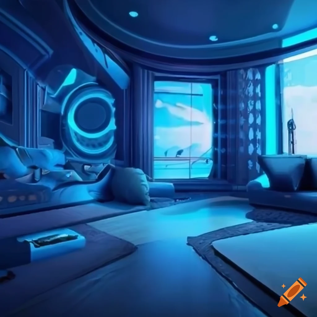 Futuristic VR room with blue decorations on Craiyon