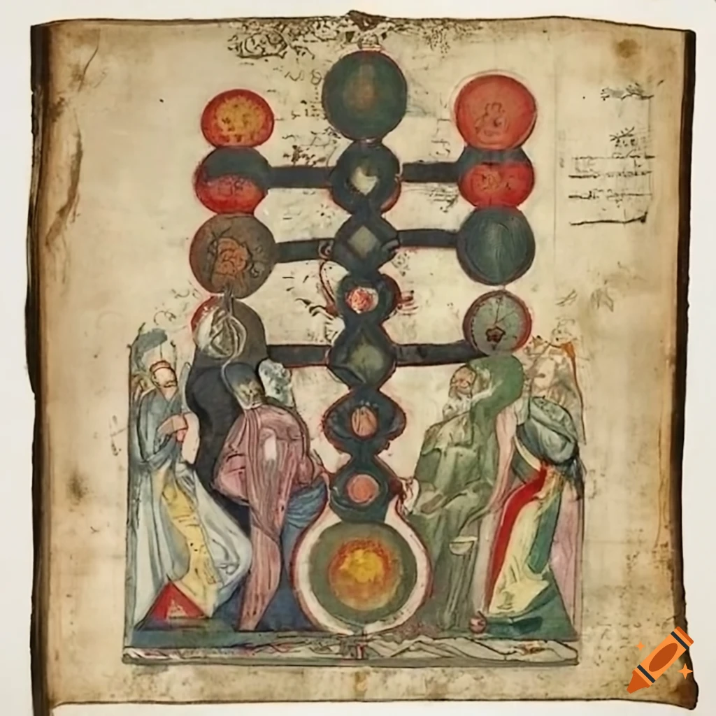 Manuscript illustrating the kabbalistic tree of life on Craiyon