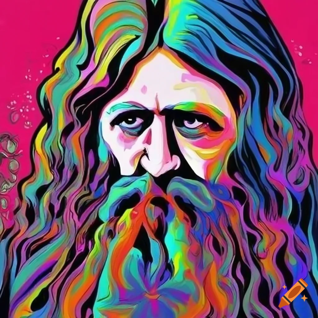 Colorful psychedelic artwork of rasputin