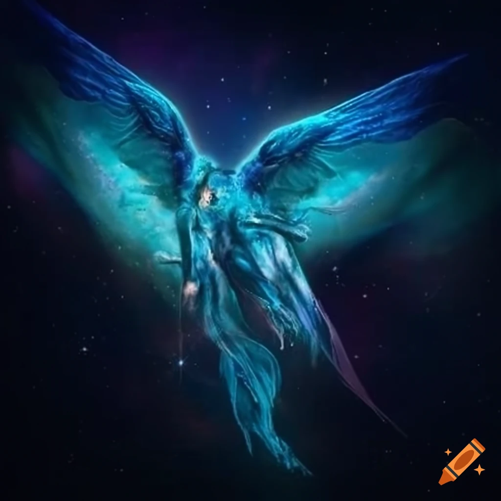 Image of a space angel with wings in a galaxy