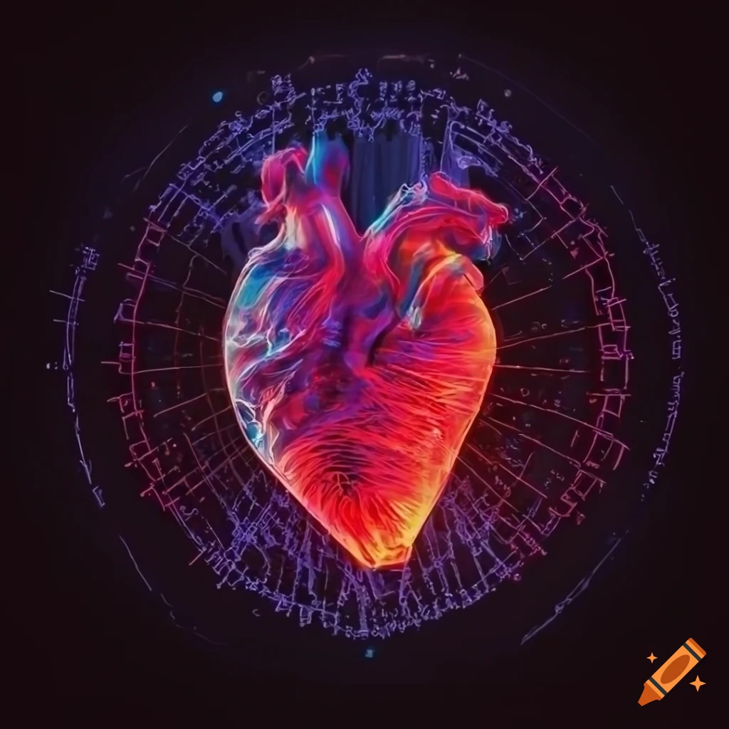 Colorful acrylic painting of a science diagram with a red heart on Craiyon