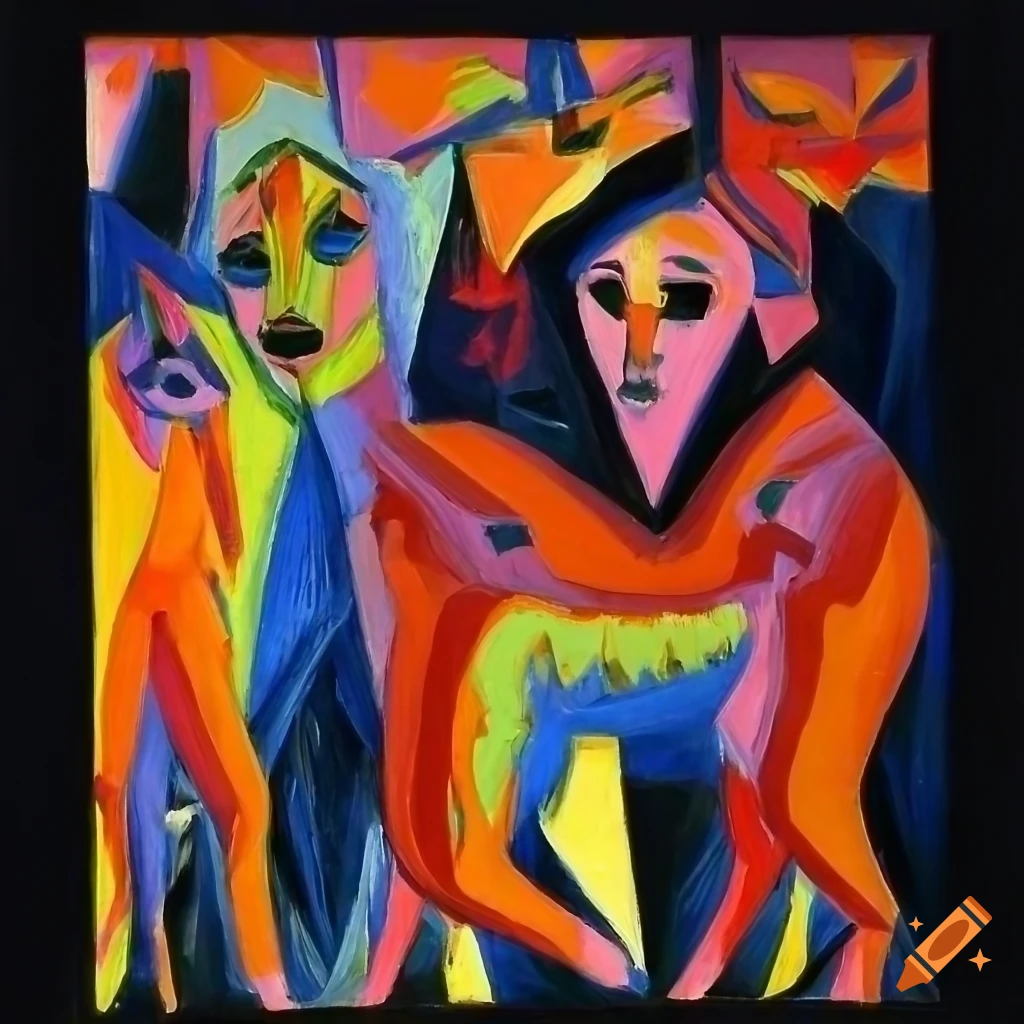 Colorful expressionist painting of mythical animal human hybrids on Craiyon